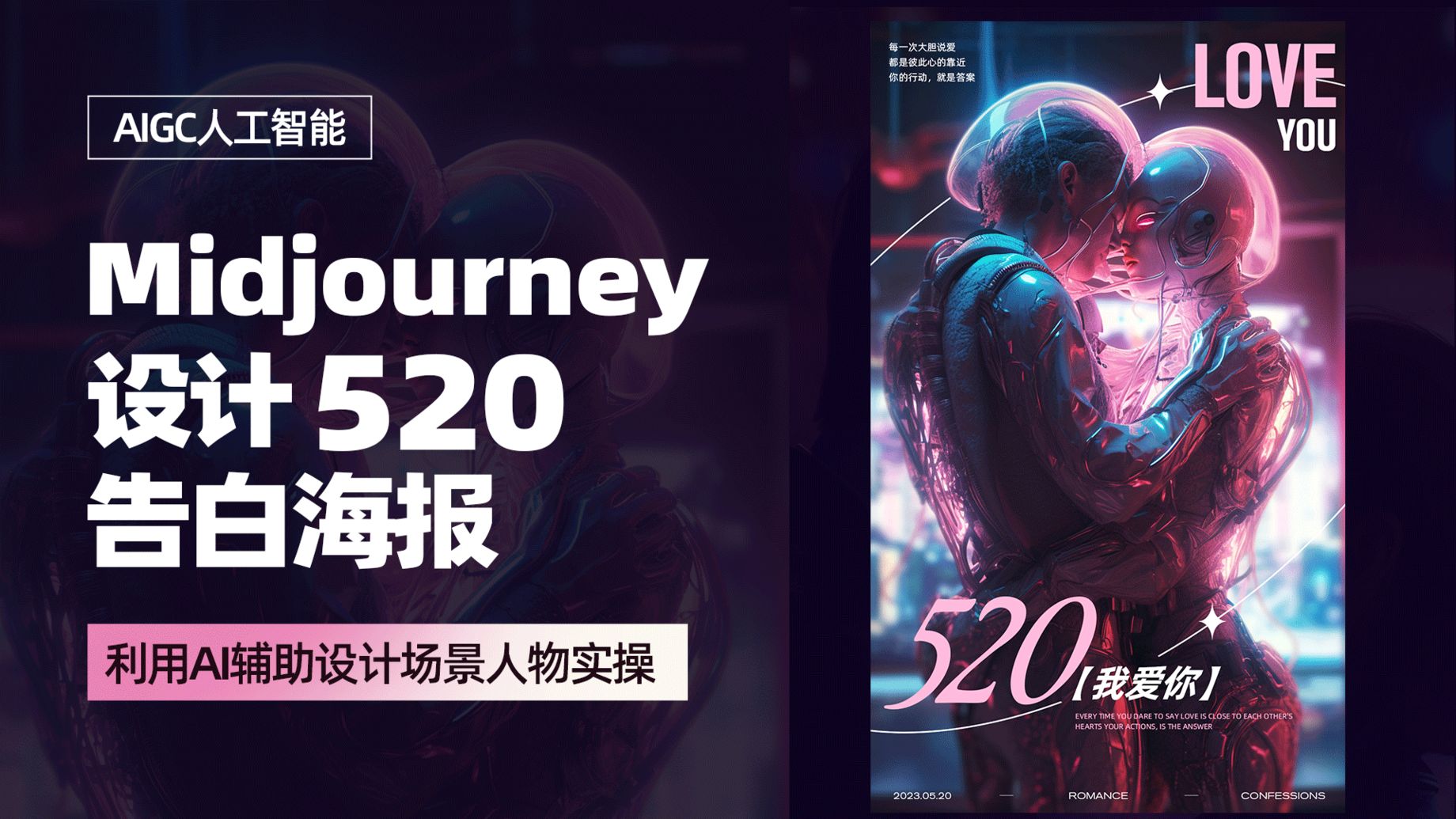 PS+Midjourney 设计【520告白海报】 - 3D数字教程_PS（CC2022）、Midjourney - 虎课网