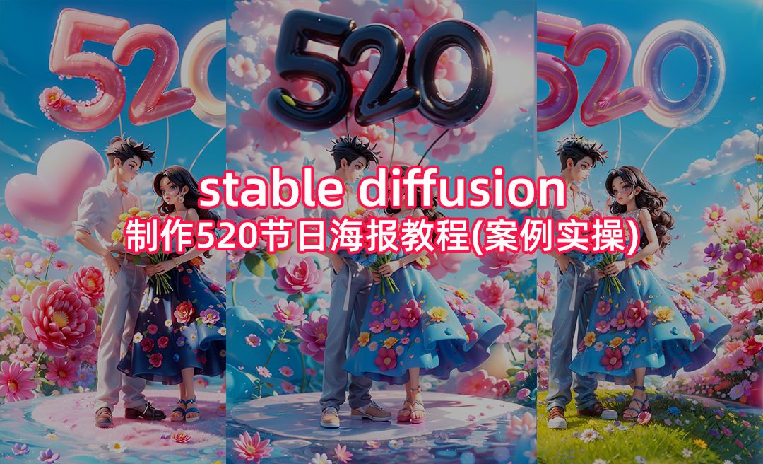 Liblib在线Stable Diffusion制作520节日海报教程（案例实操演示） - 3D数字教程_Stable Diffusion、PS（2024）、哩布哩布 - 虎课网