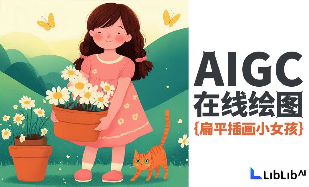 AIGC-liblib在线快速生成图片-扁平插画小女孩 - 3D数字教程_liblib - 虎课网