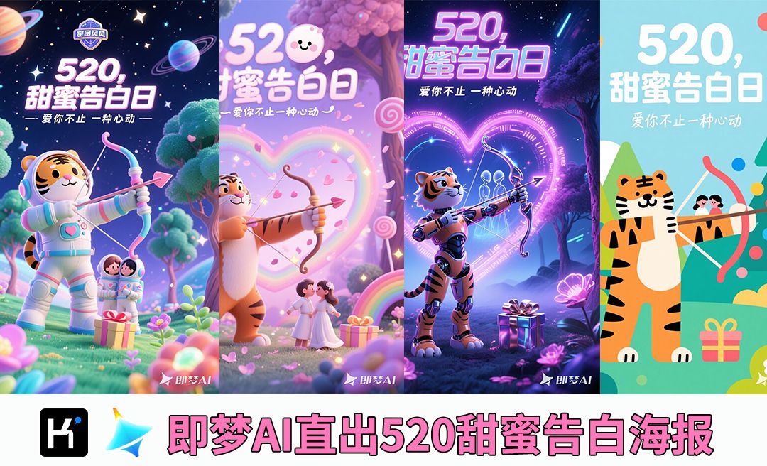 即梦AI-520甜蜜告白海报 - 3D数字教程_即梦AI、kimi - 虎课网
