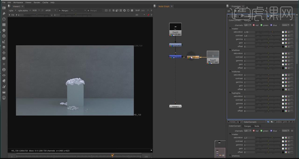 如何用C4D加NUKE制作雕像化雪特效- 虎课网