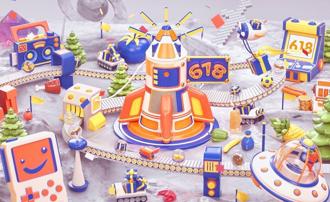 C4D+OC-618月球卡通大型场景-飞船建模 - C4D教程教程_C4D（R19） - 虎课网