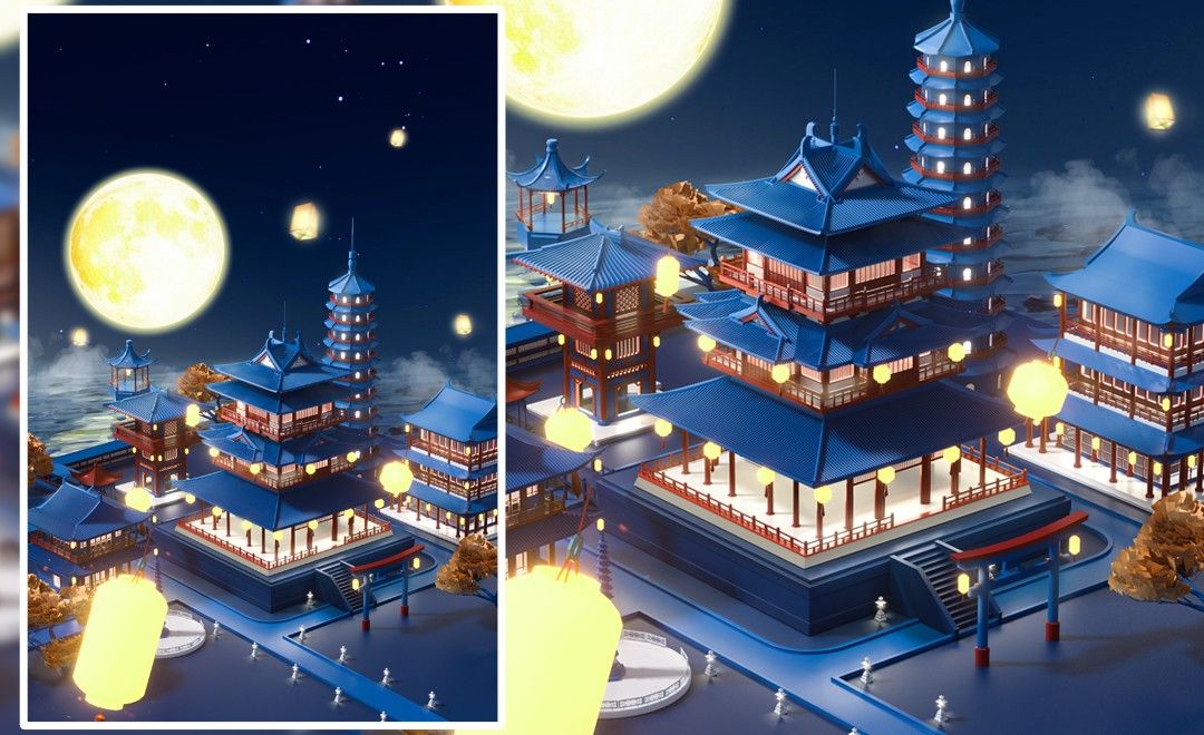 C4D+OC-中秋节KV场景搭建 - C4D教程教程_C4D（R21） - 虎课网