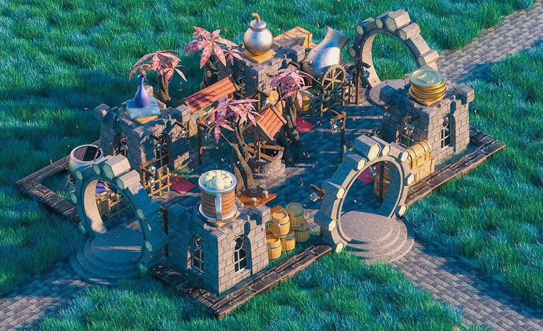 C4D+OC+PS-中世纪小镇渲染 - C4D教程教程_PS（CC2019）、 C4D（R19） - 虎课网